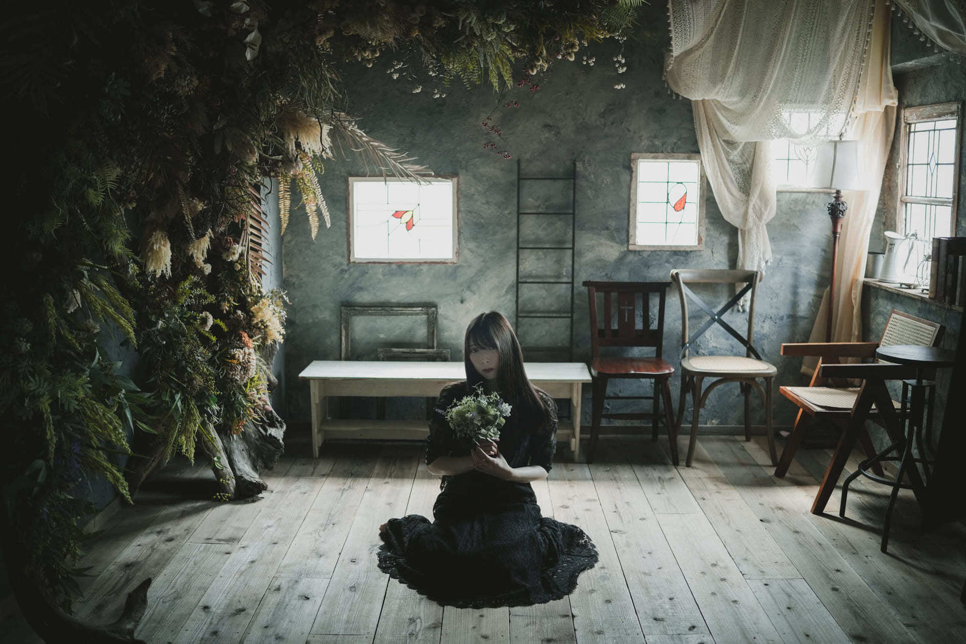 【4m超えドライフラワー造形】本格的撮影スタジオ｜漆喰壁｜レンガ壁｜カーテン装飾｜カフェ板｜タイル床｜アパレル｜背景×10の写真9