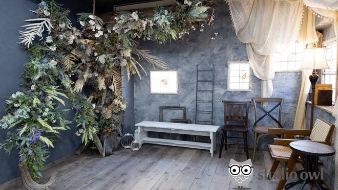 【4m超えドライフラワー造形】本格的撮影スタジオ|漆喰壁|レンガ壁|カーテン装飾|カフェ板|タイル床|アパレル|背景×10の写真15