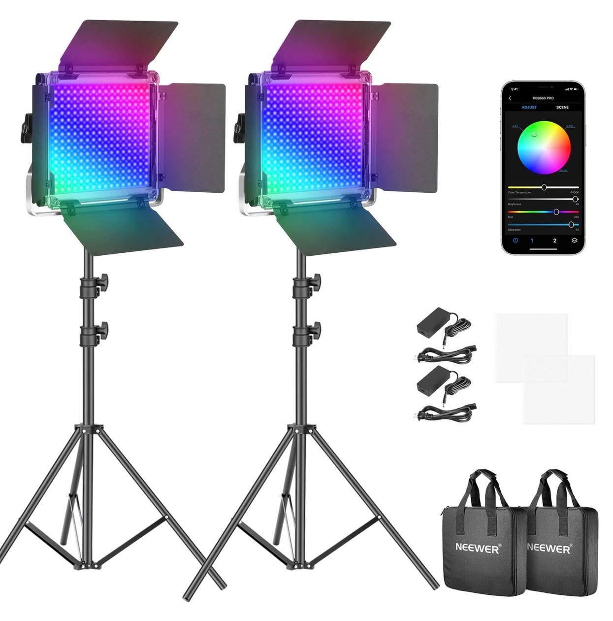 いろいろな演出ができるワンランク上の照明です🌈フルカラーLEDビデオライト2本セットの画像1