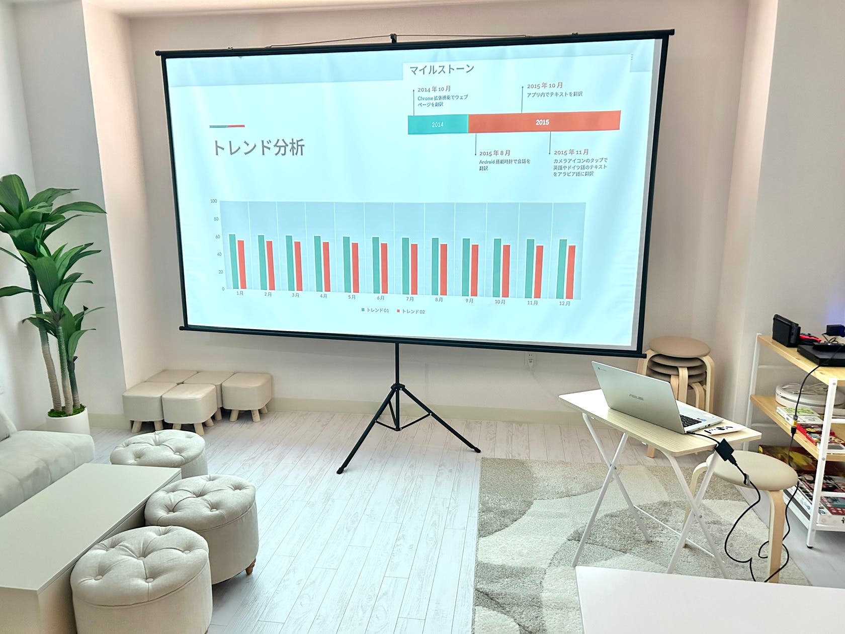 普段とは違う雰囲気で🌿広々空間を貸切🍷24H⭐毎回清掃🧹120㌅大画面プロジェクターで動画・ゲーム🎦スマホ・PC投影💻の写真6