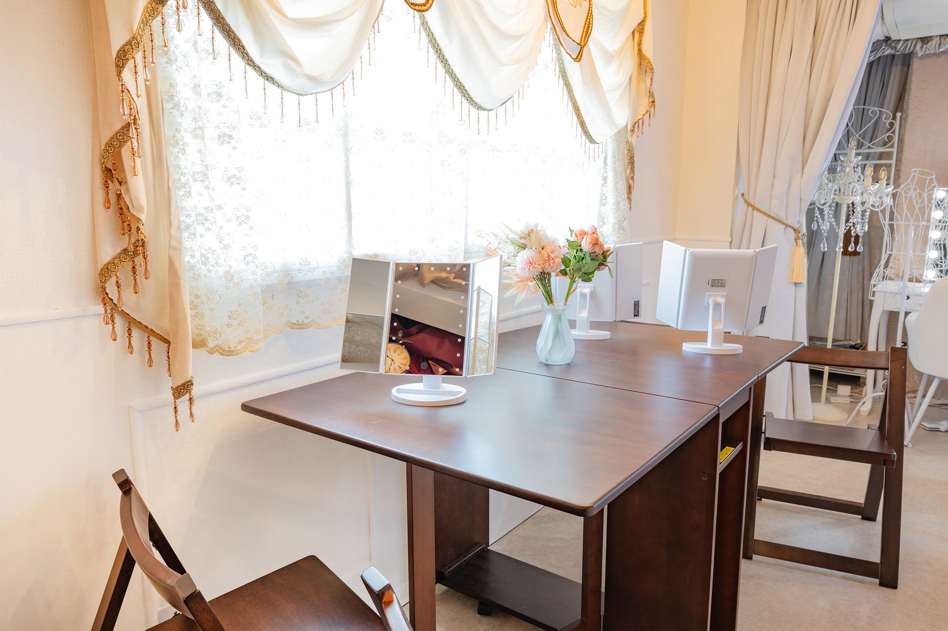 折りたたみダイニングテーブルセット＆卓上ミラーの画像1