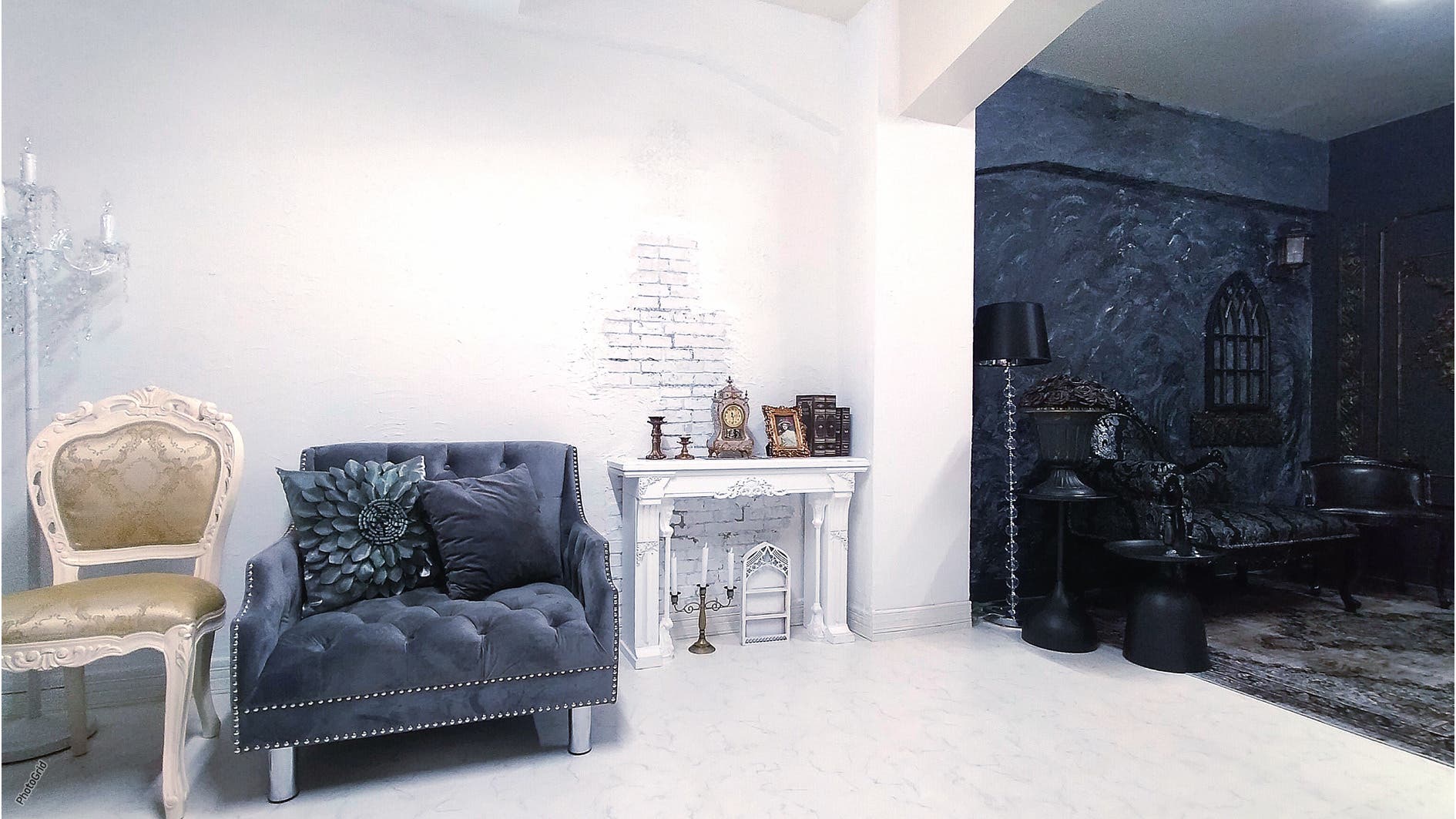 漆喰の白壁スタジオ/黒漆喰壁/ゴシック/姫系/ロココ/バロック/壁面一杯の花壁/24hの写真19