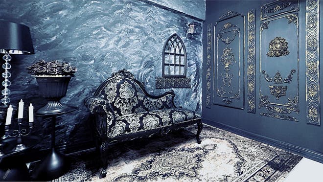 漆喰の白壁スタジオ/黒漆喰壁/ゴシック/姫系/ロココ/バロック/壁面一杯の花壁/24hの写真23