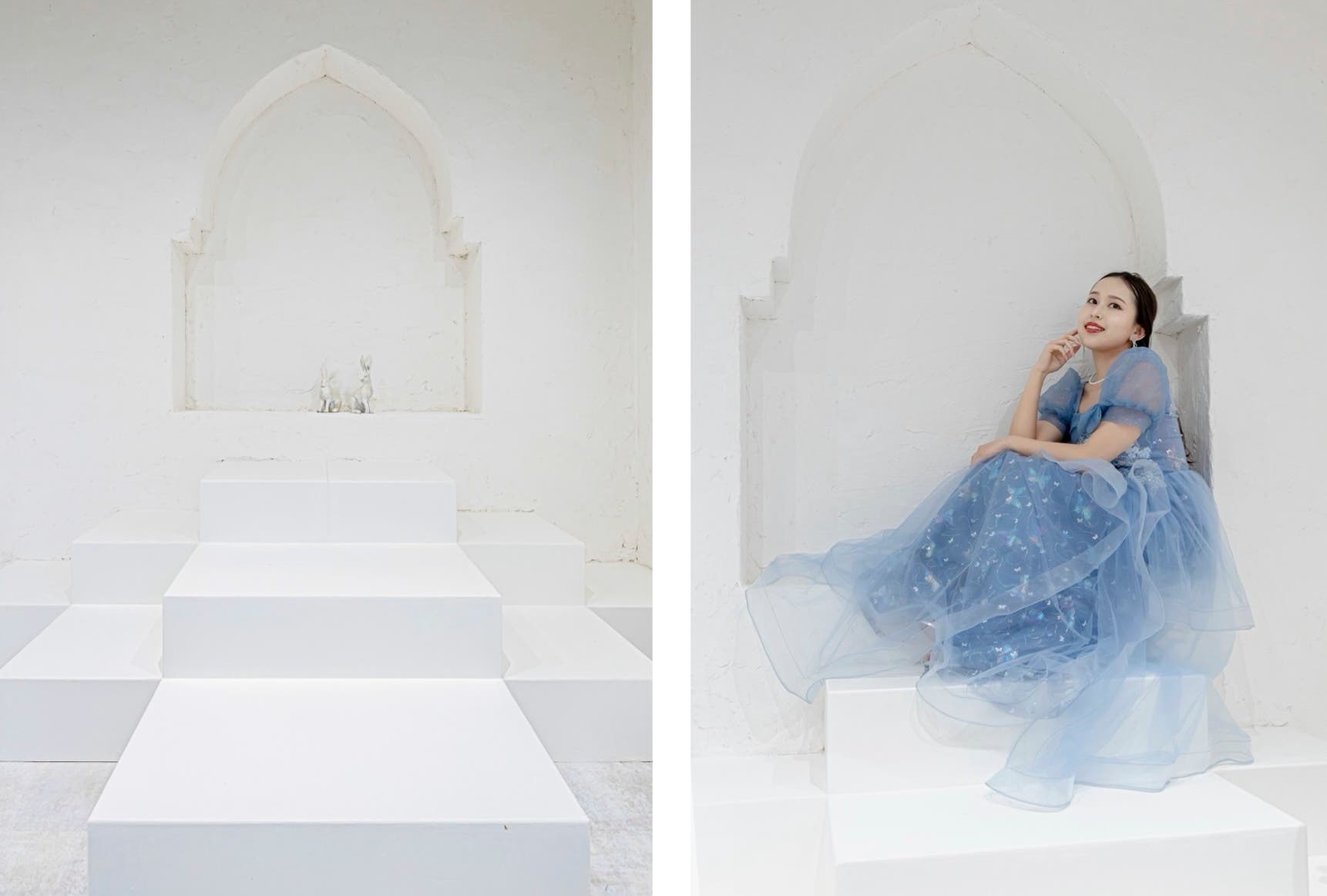 【花と蝶と妖精たちの物語】白基調｜４面採光｜特大ケーキ｜巨大蝶｜チャペル｜階段｜時計台｜ドレス着放題！｜撮影機材無料!の写真11