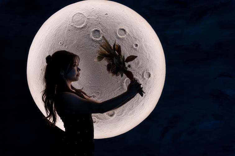 満月のグラデーションと超大型ドライフラワー造形｜一日中自然光が降り注ぐ本格撮影スタジオ｜大型バルコニー有の写真5