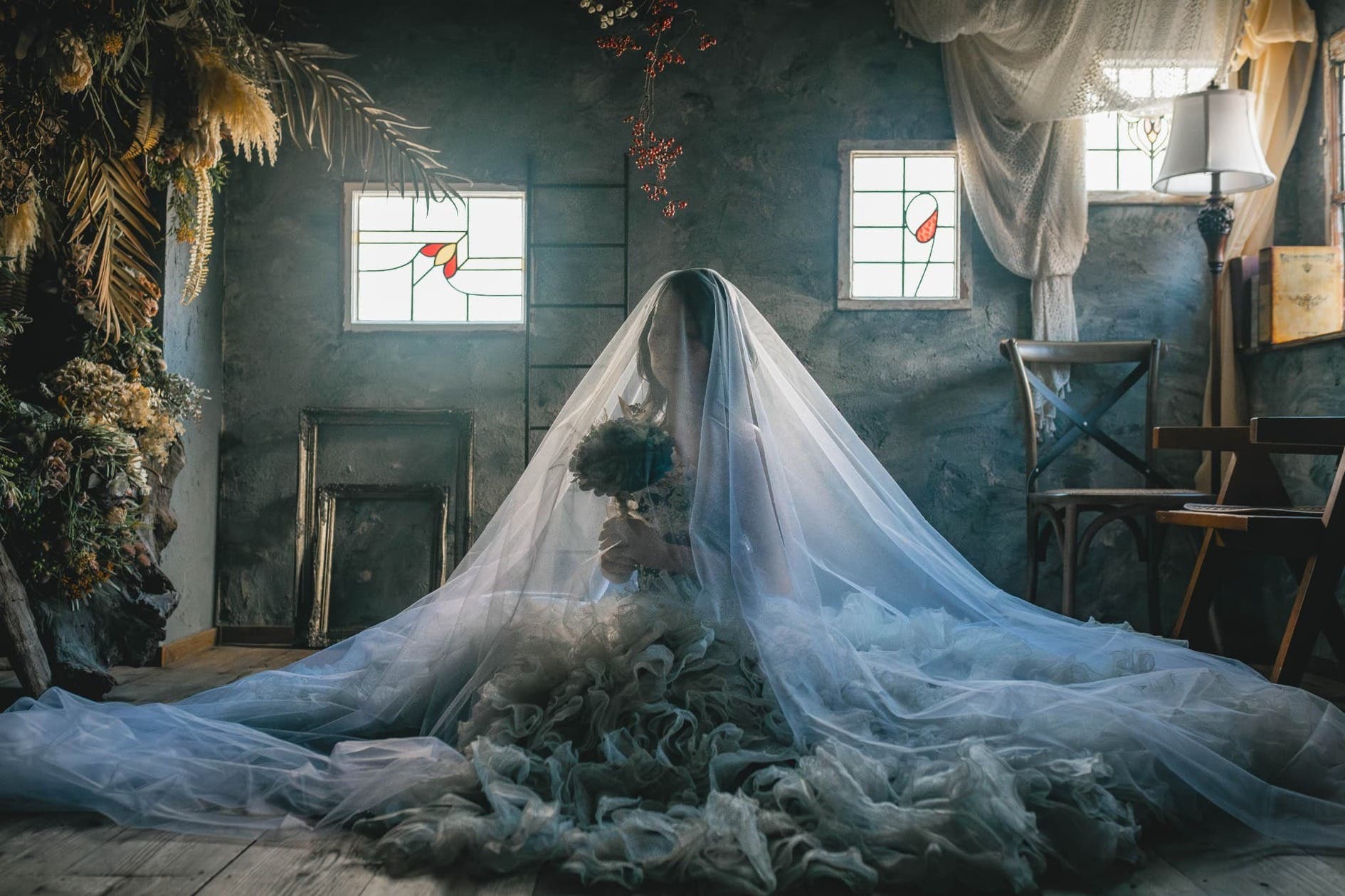 【4m超えドライフラワー造形】本格的撮影スタジオ｜漆喰壁｜レンガ壁｜カーテン装飾｜カフェ板｜タイル床｜アパレル｜背景×10の写真4