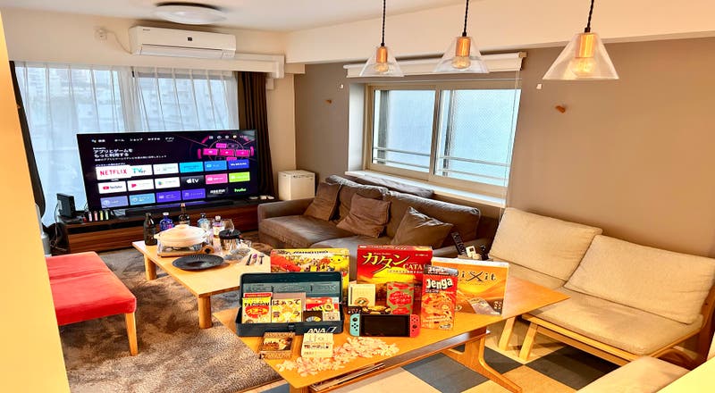 【10月末CLOSE😭】最新ゲーム機2も🙌防音◎65型TV/映画鑑賞/ボドゲ/キッチン/撮影OK/ゴミ捨て無料