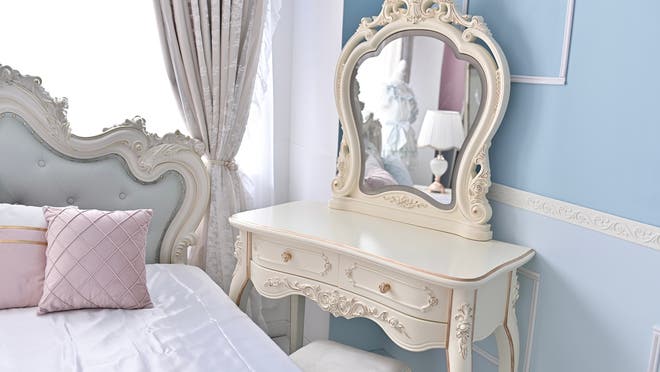 【大塚駅1分】可愛いピンク×グレー🎀ロココ調水色ブルー🩵自然光姫系プリンセスベッド👑コスプレ,ポトレ,推し活,生誕祭,撮影会等✨の写真9