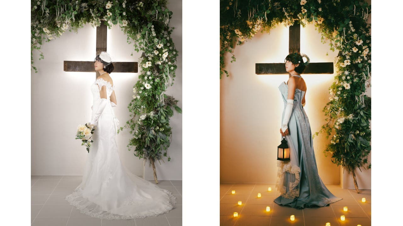 【OPEN記念割引価格】ウェディングドレス60着【無料で】着放題の花とクロスに囲まれたデザイナーズ撮影スタジオの写真3