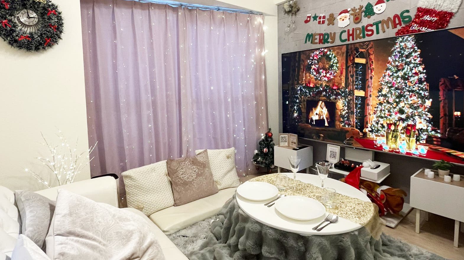 【冬季限定】こたつ×クリスマス装飾でほっこりパーティー🎂名古屋駅7分🚶‍♀️最大6名🙆‍♀️75㌅大型TVの写真2