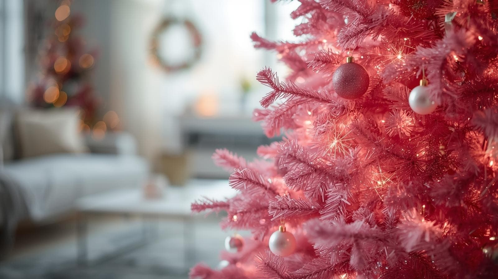 クリスマス装飾はじめました🎄🎁電飾ありのピンクツリー🩷の画像1