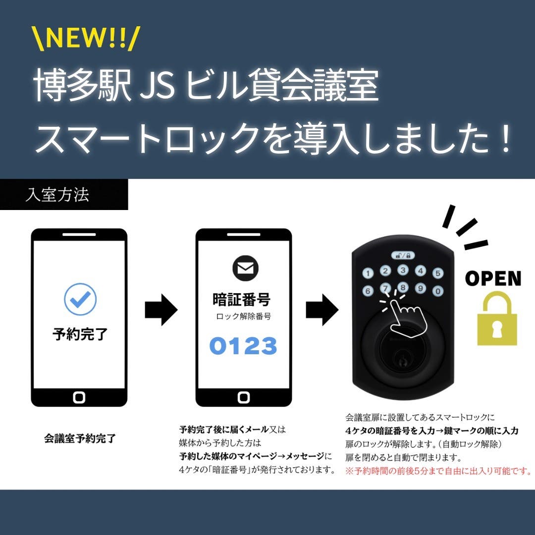【博多駅徒歩7分】オフィス内ビルの完全個室】駐車場1台無料・WIFi無料・ホワイトボード・モニター無料！博多駅JSビル貸会議室の写真9