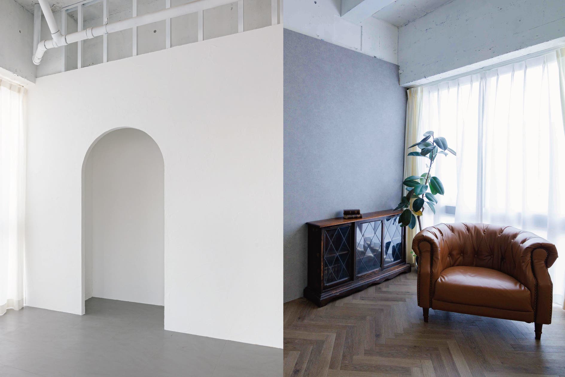 【湖北駅南口から徒歩約1分】アーチ漆喰壁×シックなグレー壁を備えた多用途撮影スタジオの写真1