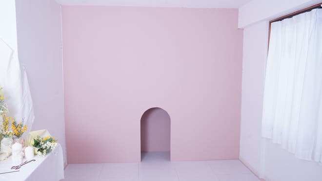 【大曽根駅徒歩2分】グレー塗り壁風+ピンクアーチ背景、白ホリ背景紙、クロマキー合成グリーンバック、子ども撮影に人気の写真9