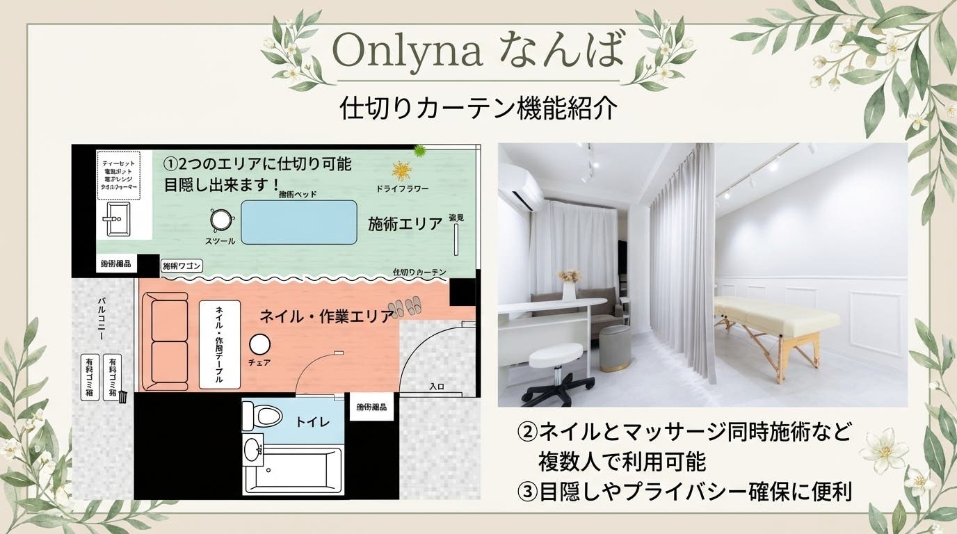 【💐完全貸切プライベートサロン｜なんば駅5分すぐ✨】JR＆地下鉄6駅7線利用可👌リラク・整体に最適👌２２m²の写真5