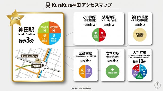 【06💐完全貸切のプライベートサロン| JR神田駅西口3分すぐ✨】JR&メトロ6駅11路線アクセス可💆♀️26m²の写真2