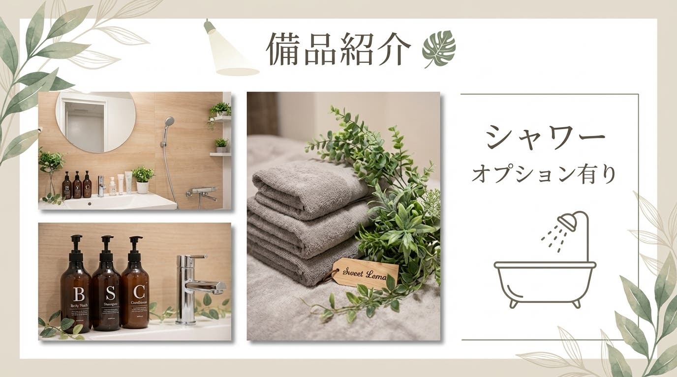 👑人気👑シャワー＆バスタオルセット✖️人数(シャンプー,リンス,ボディソープ完備)の画像1