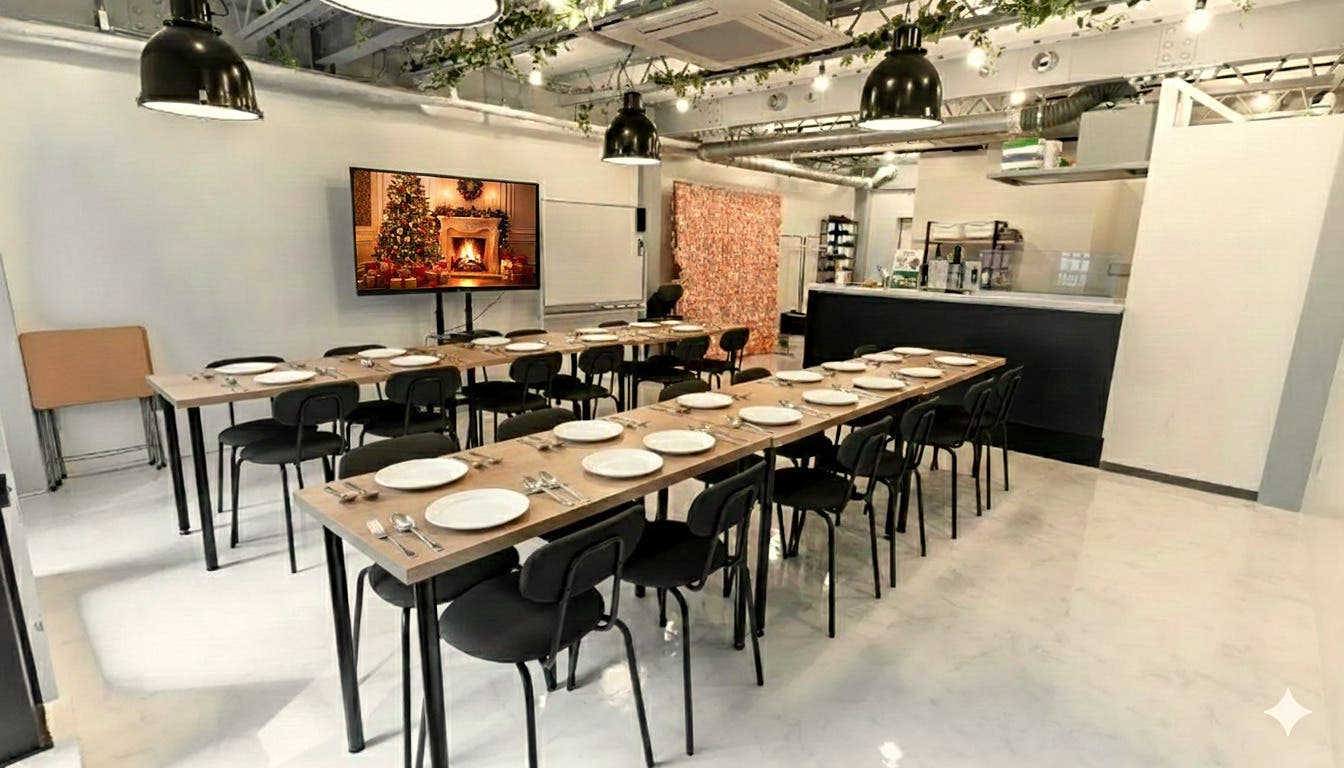 渋谷駅近‼️広々パーティースペースでイベント🍷交流会・歓送迎会🎉シェアキッチンで料理会🍳会議・大型モニター有📺撮影利用◎の写真1