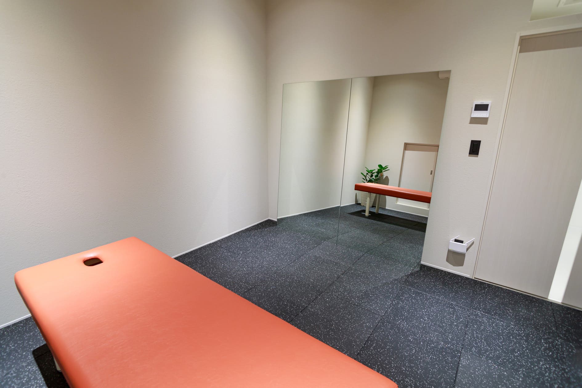 新宿御苑前徒歩７分のジムスペース。完全個室、高級ベッド、大型鏡設置。ゆったりと施術等が可能ですの写真1