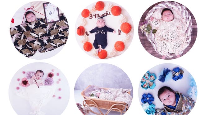 【大曽根駅徒歩2分】グレー塗り壁風+ピンクアーチ背景、白ホリ背景紙、クロマキー合成グリーンバック、子ども撮影に人気の写真28