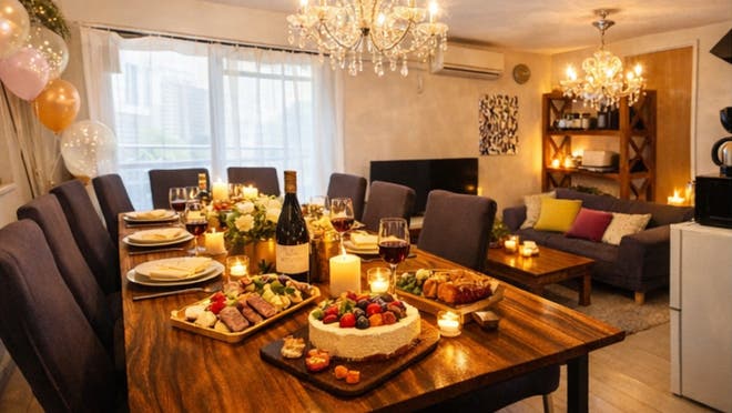 🍷南森町|豪華シャンデリア×一枚板テーブル|最大20名パーティースペース|女子会・撮影・セミナー・交流会の写真1