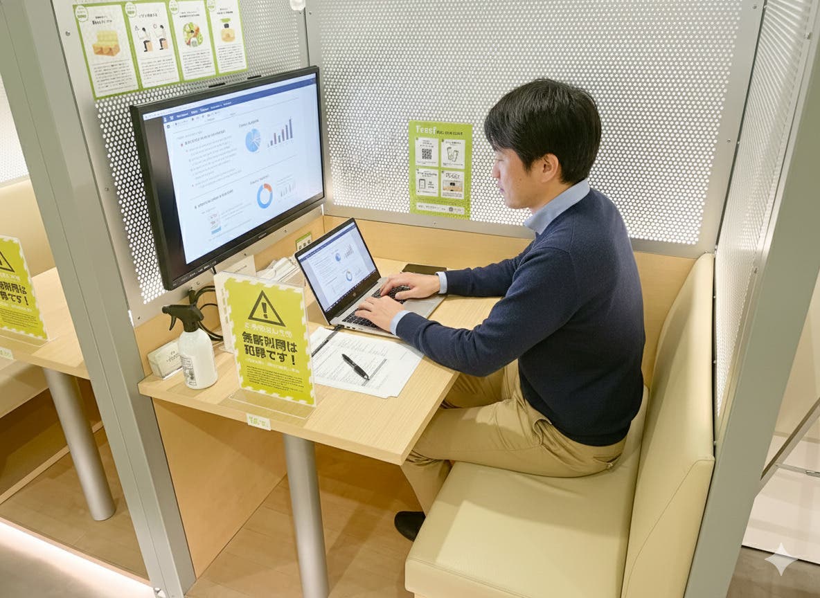 【新宿三丁目駅徒歩1分｜18Sブース】ワークブース／高速Wi-Fi／31.5型モニタ／充電／web商談・面接・MTG・テレワークの写真25