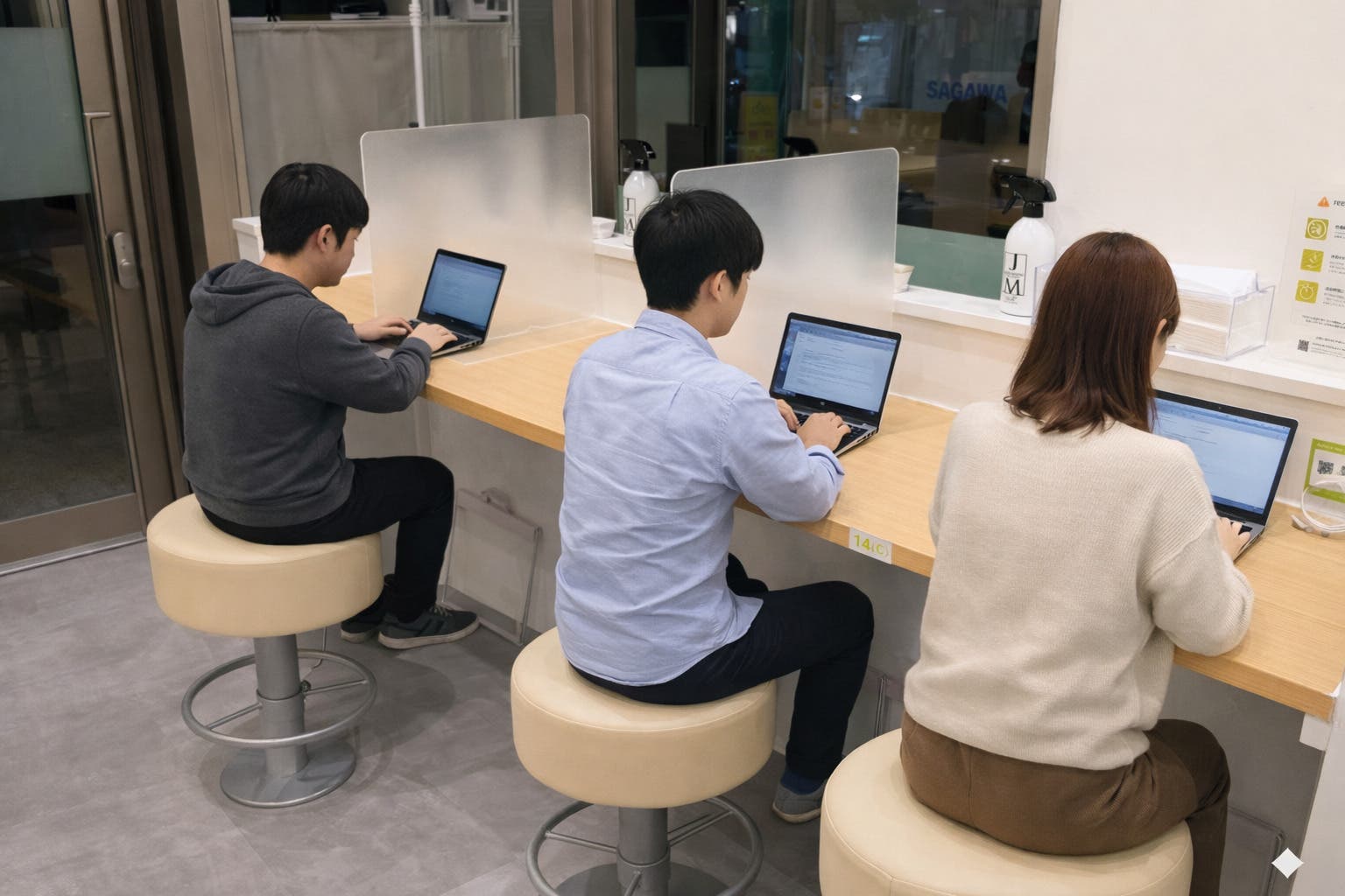 【武蔵小山駅徒歩1分｜24時間営業｜15Cブース】カウンター席／高速Wi-Fi／電源・充電／テレワーク・作業・勉強・休憩等の写真17