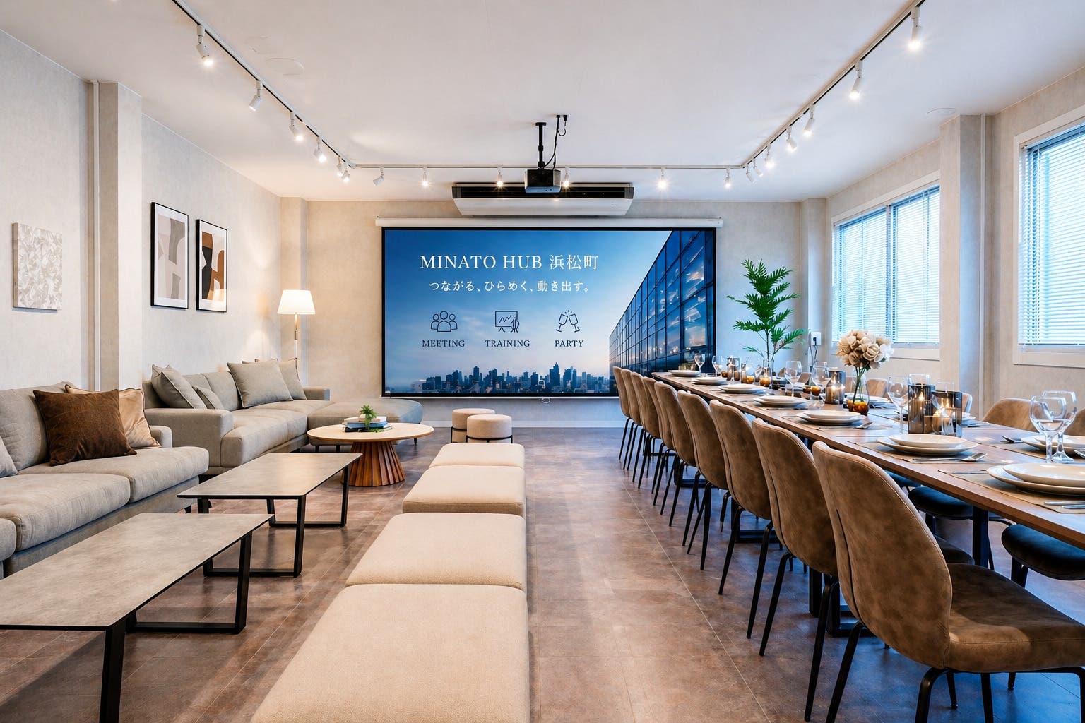 浜松町駅4分🚃最大34名着席🎉大型スクリーン&プロジェクター🎬会議•セミナー💻懇親会🍺持込🆗マイク🎤の写真2