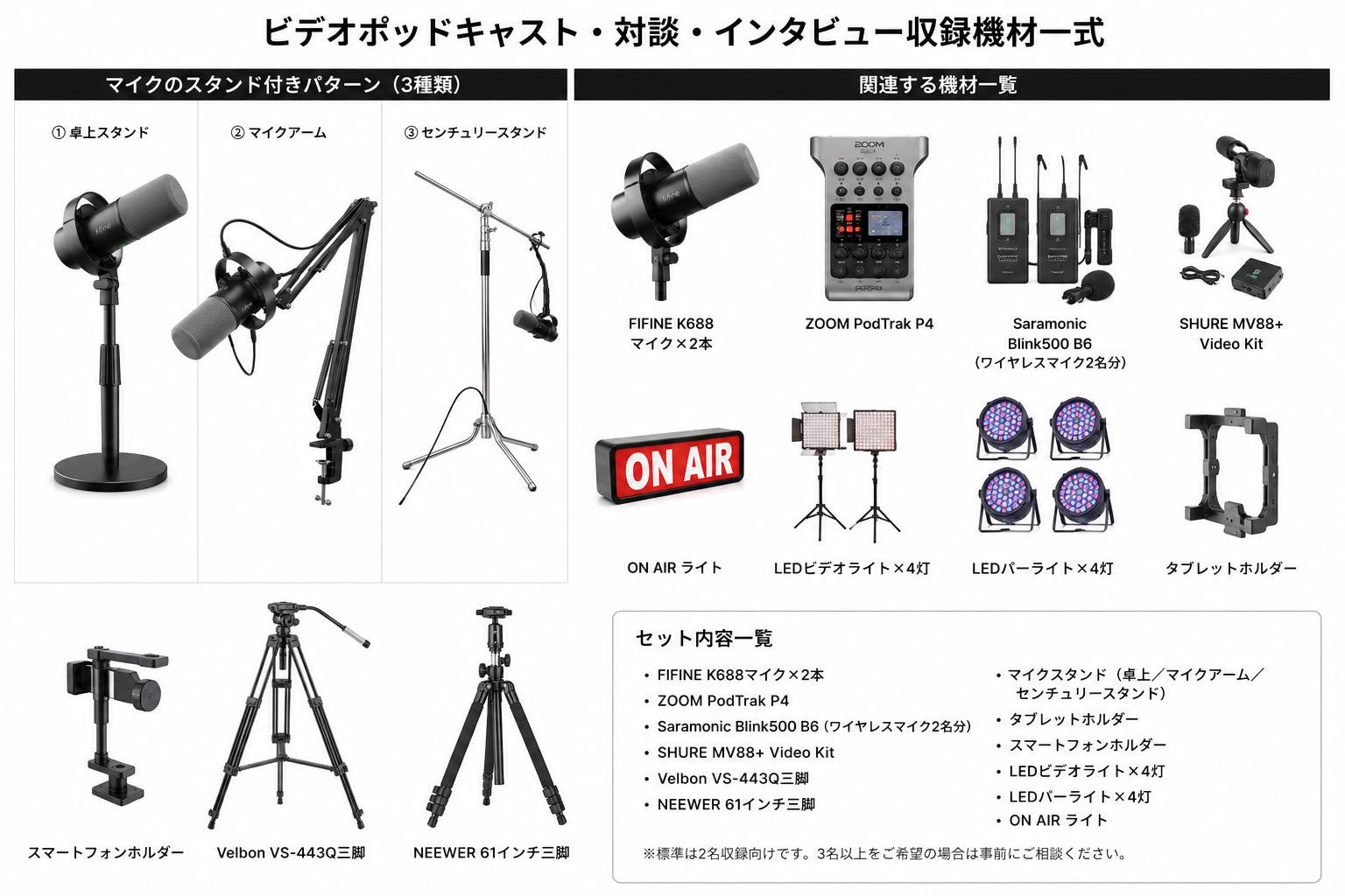 スタッフサポート付き⭐️ビデオポッドキャスト・対談・インタビュー収録機材一式レンタル（スマホやタブレットのみ持参でOK)の画像3