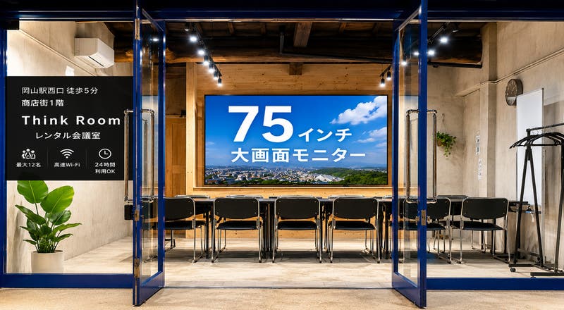 岡山駅西口徒歩5分｜75インチモニター｜最大12名｜商店街1階
