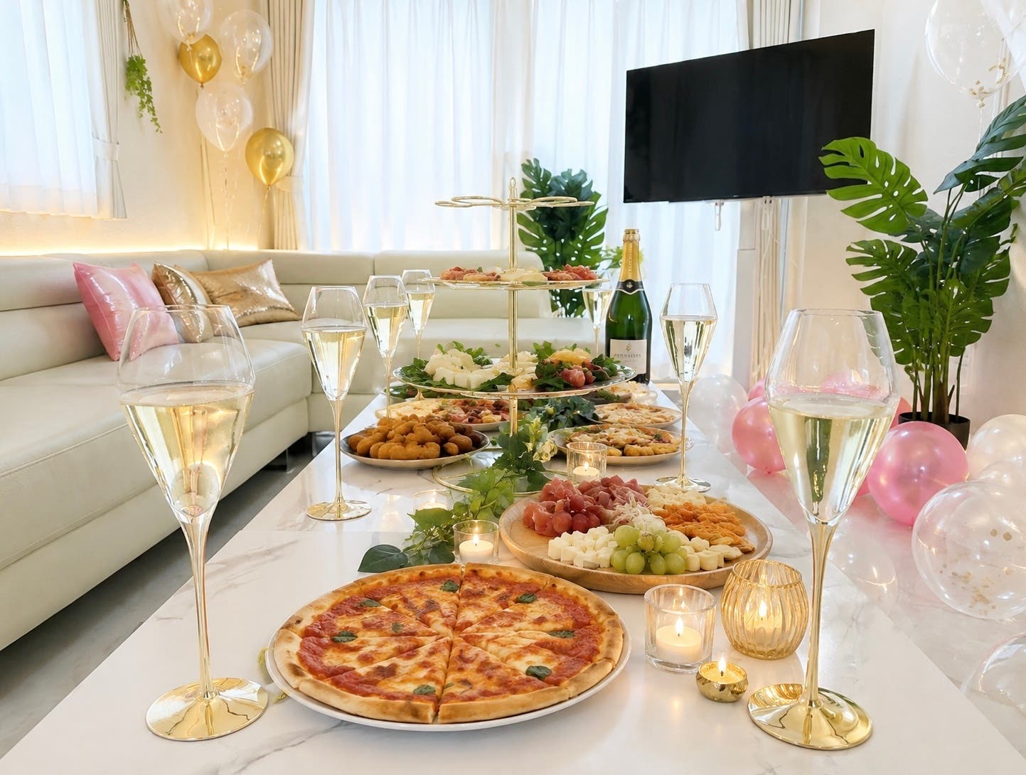 ホワイトモダンの洗練ラウンジ空間🥂ハイスペ女子会・おしゃれ記念日・大人のワイン会🍷プロジェクター完備✨の写真2