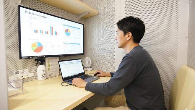 【下北沢駅徒歩1分|24時間営業|4PSブース】防音完全個室/31.5型モニター/充電/web商談・面接・MTG・テレワーク等の写真16
