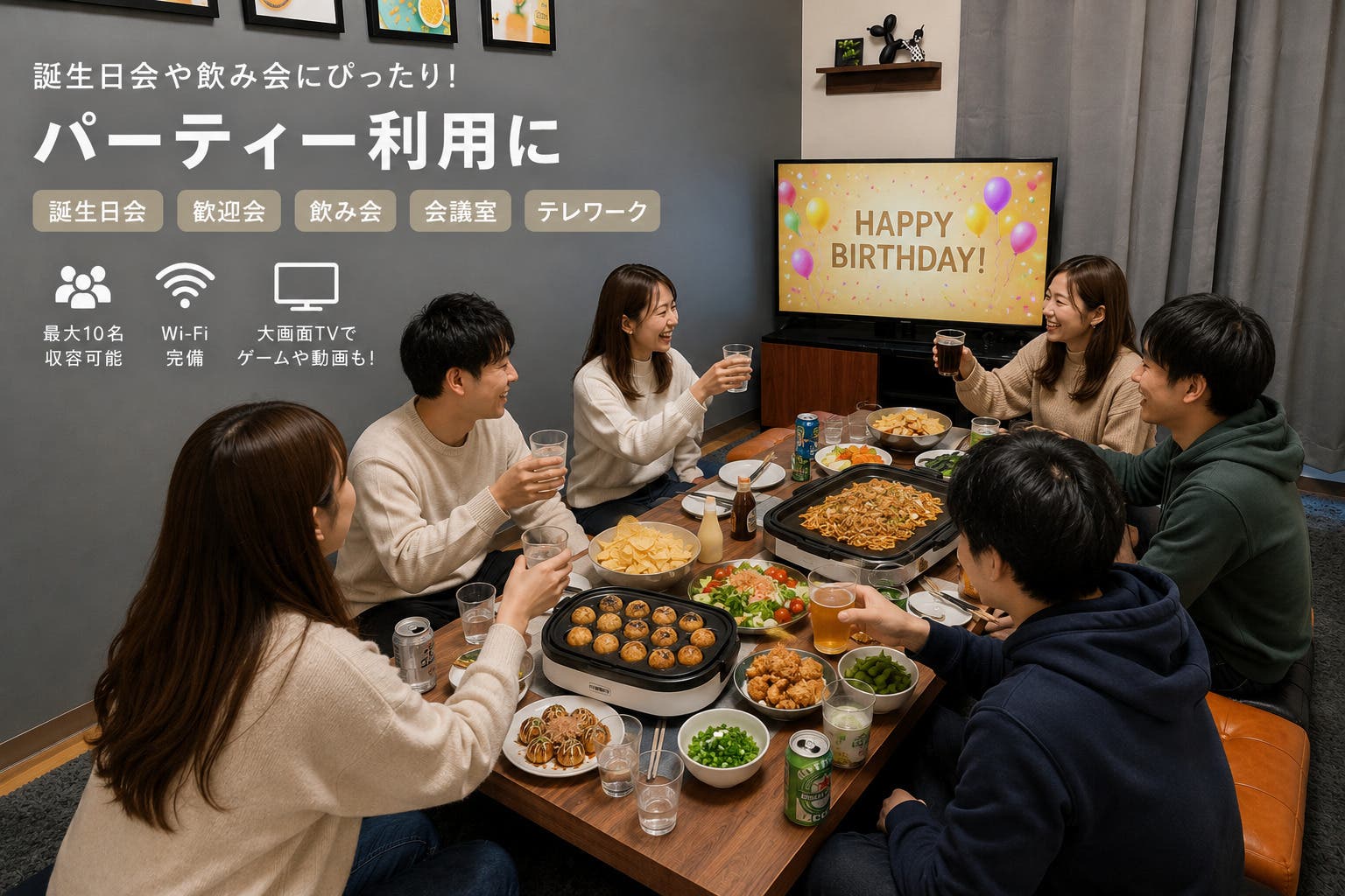 【宇都宮ルーム】宇都宮駅5分🚃完全個室🛋️誕生日会・歓迎会・飲み会・会議室・テレワークの写真4