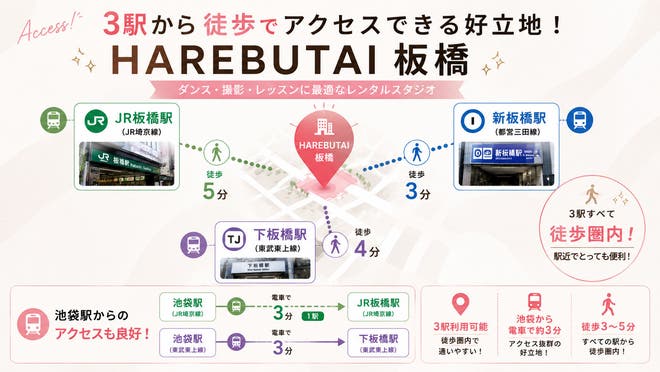 完全貸切型|JR板橋駅・2路線3駅利用可|6m超大型ミラー完備|韓国風ダンス・撮影レンタルスタジオの写真2