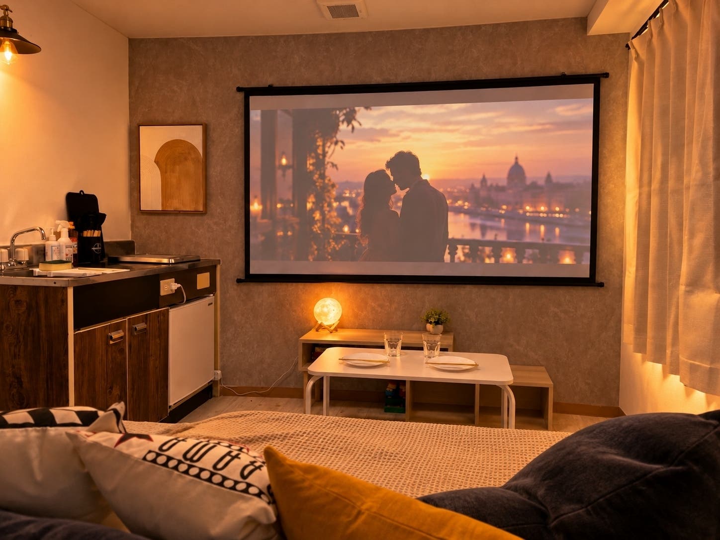 【天王寺駅すぐ】徒歩2分🚶2〜4名にぴったり✨Netflix🎬巨大スクリーン🎞️🎂おうちデート💖1日だらだら空間💓の写真1