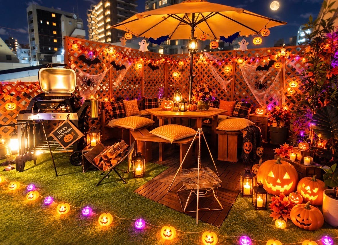 ハロウィンBBQ🍖全天候ok24時間営業🕰️三宮5分！1LDKとバルコニーが貸切⛱最大14名/バーベキュー🍻の写真1