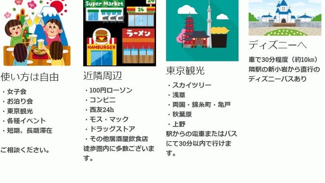 JR平井駅徒歩1分!コンパクトな2kルーム。東京観光!女子会!おひとり様からお友達同士まで!いろんな用途で!の写真7