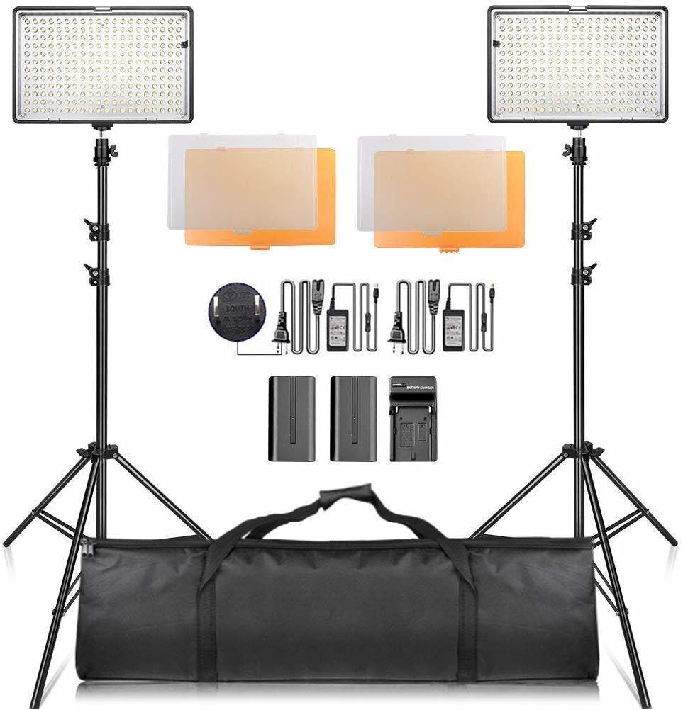 【撮影用LED照明セット】 240LEDビデオライト照明キット 78.74インチ/2M三脚 色温度3200/5600K 1200ルーメンの画像1