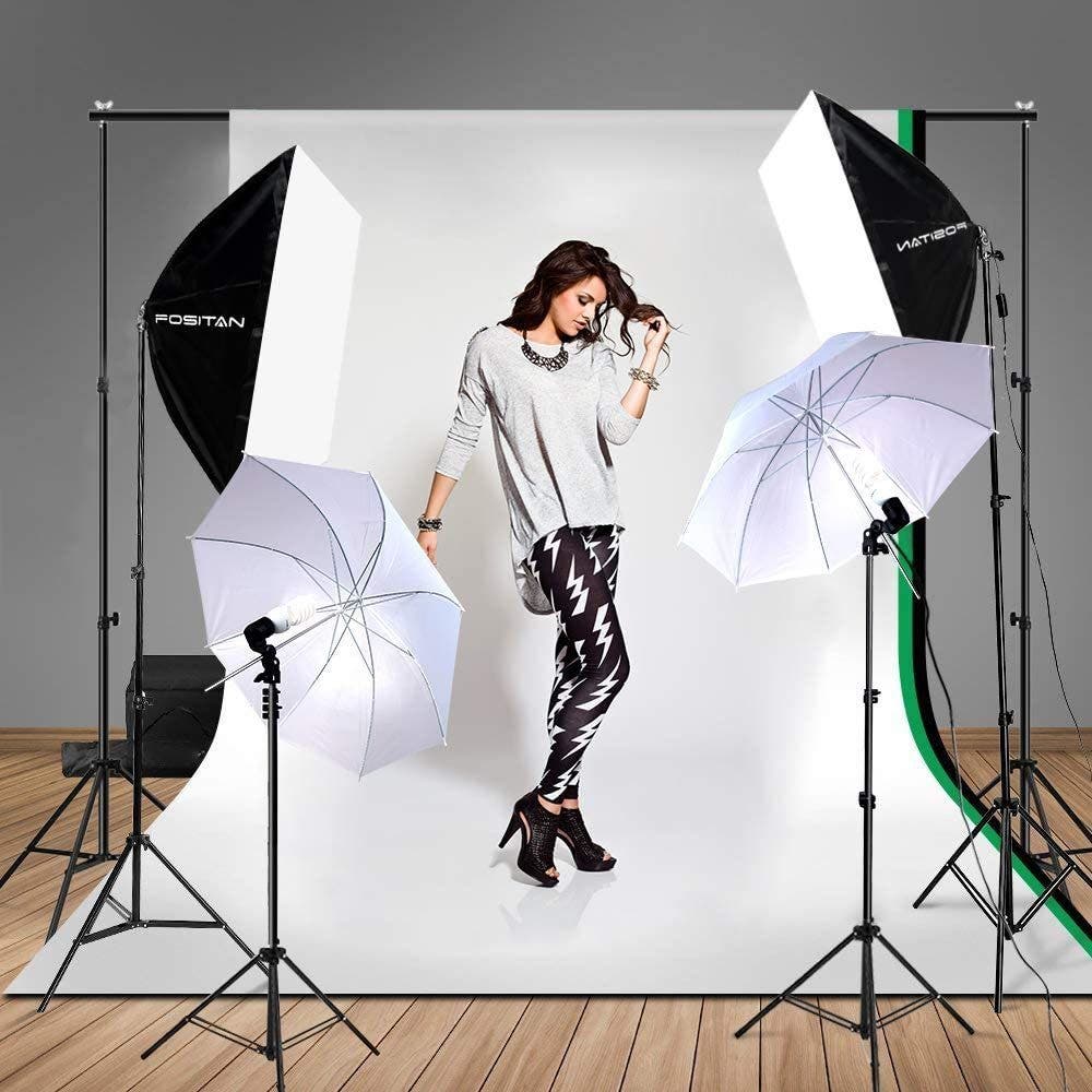 + スタジオライト　撮影照明キット　FOSITAN　2Mx3M背景布システム 5500K 3色背景布（白、黒、緑）の画像2