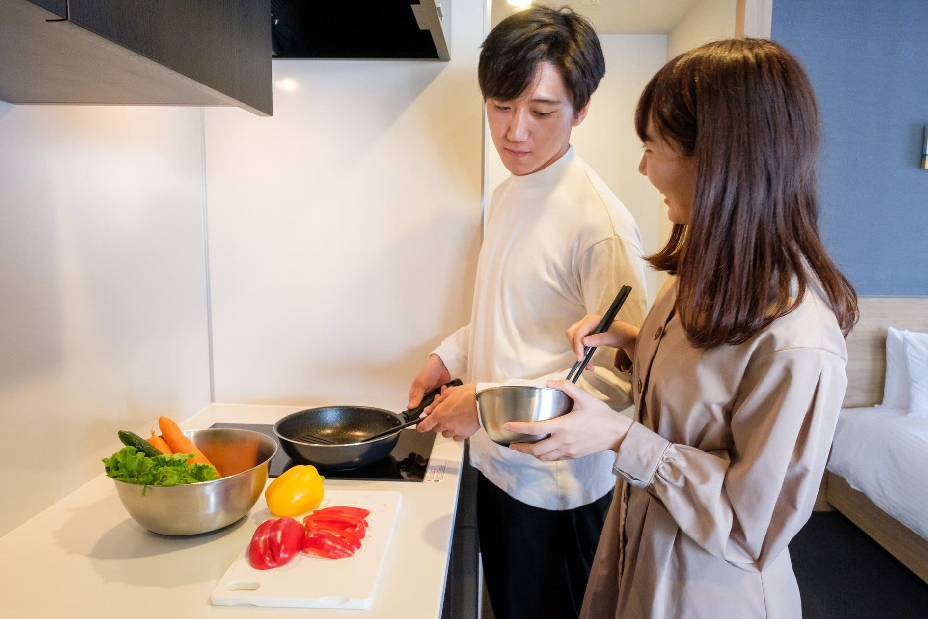 💕★清掃不要、管理費無し★シングルベッド2台+二段ベッド💕キッチン付き、調理道具完備！🍳女子会/調理会/飲み会/デートの写真8