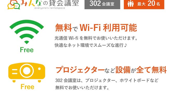 【博多駅徒歩3分】定員20名+予備椅子有り!プロジェクター含む備品・高速Wi-Fi無料!302会議室の写真2