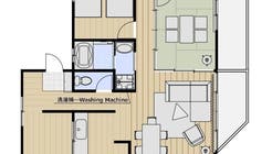 F1【デザイナーズルーム】国際通り(沖縄一の繁華街)まで徒歩圏内、駅徒歩6分、空港近く、エアコン、コンビニ近く、浴室トイレ別室の間取り図1