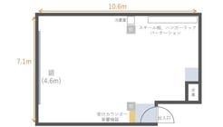 ★リピート多数★【神楽坂駅 徒歩3分】清潔で明るいプライベートスタジオ 天井高3.4m 広々70㎡ スタッフによる丁寧な清掃の間取り図1