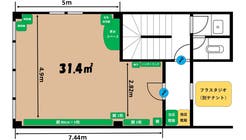 【国分寺駅1分】ダンスができるレンタルスタジオ|31.4㎡|当日予約可|ヨガ・演劇・撮影・コスプレ・武道・講習会の間取り図1