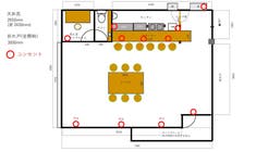 【1F路面】カフェカウンター併設。撮影、展示会、ギャラリーやPOP-UP、セミナー、ワークショップ等、多用途で使えます。の間取り図1