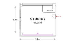 【スタジオ2】府中駅6分/広さ47.8㎡、鏡幅6.5mの中型レンタルスタジオ/ダンスの練習や各種教室利用に最適の間取り図1