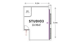 【スタジオ3】府中駅6分/広さ23㎡、鏡幅5.2mの小型レンタルスタジオ/個人練習や少人数でのレッスン等におすすめの間取り図1